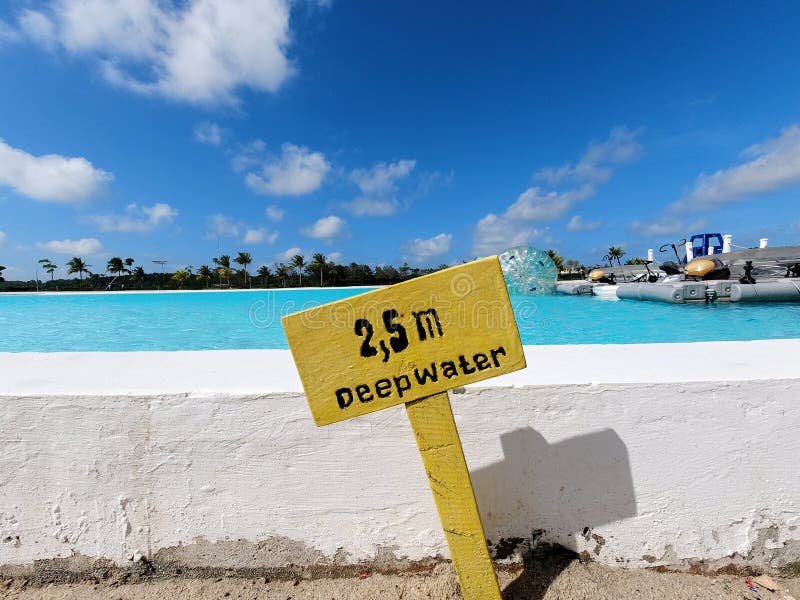 Signboard Warning about 2.5 Meter Deep Water Level Stock Photo - Image ...