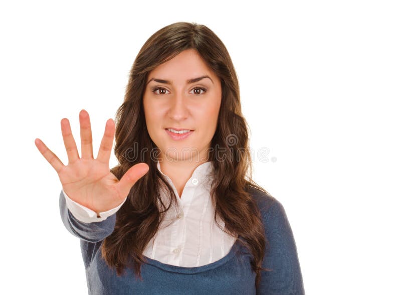 Signe cinq image stock. Image du mains, expression, fille - 37981265