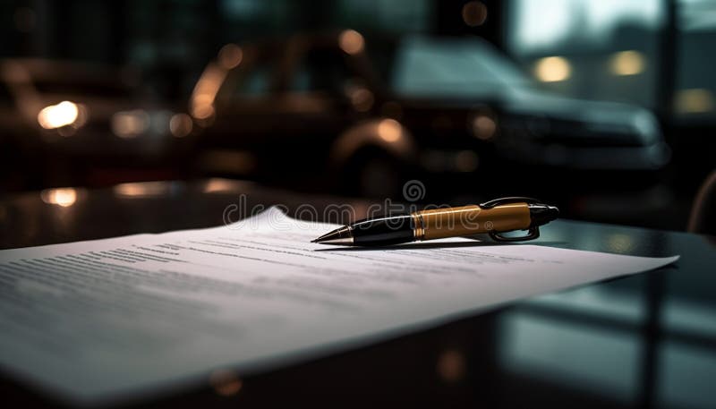 Signed Contract on Desk, Ballpoint Pen Used Generated by AI Stock ...