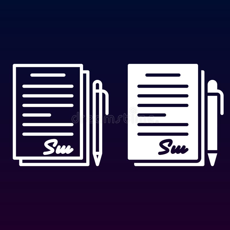 Signed Contract, Document Line and Solid Icon, Outline and Filled ...