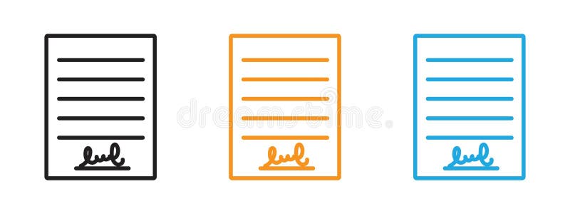 Signed Document Icon Thin Line Illustration Set Stock Vector ...