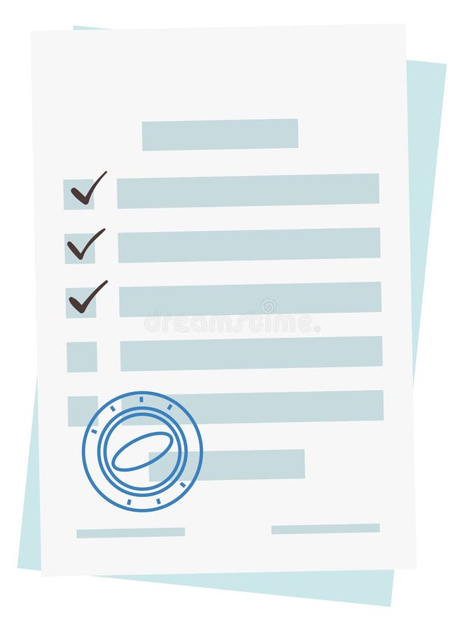 Signed Paper Form with Checkboxes and Blue Stamp Mark Stock ...