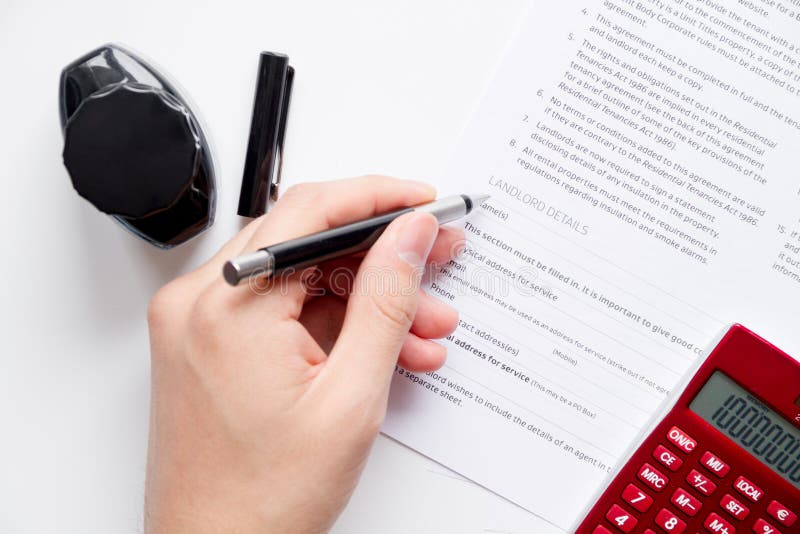 Signing of Agreement Top View on White Background Stock Photo - Image ...