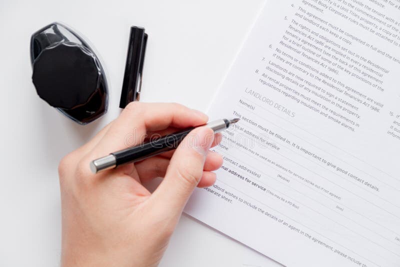 Signing of Agreement Top View on White Background Stock Photo - Image ...