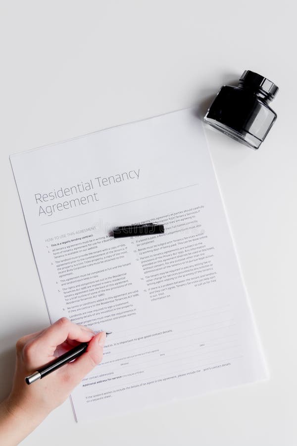 Signing of Agreement Top View on White Background Stock Photo - Image ...