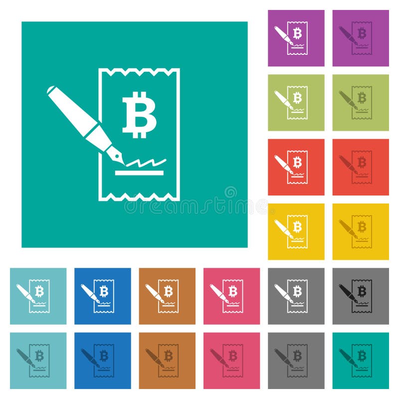 Signing Bitcoin Cheque Square Flat Multi Colored Icons Stock Vector ...