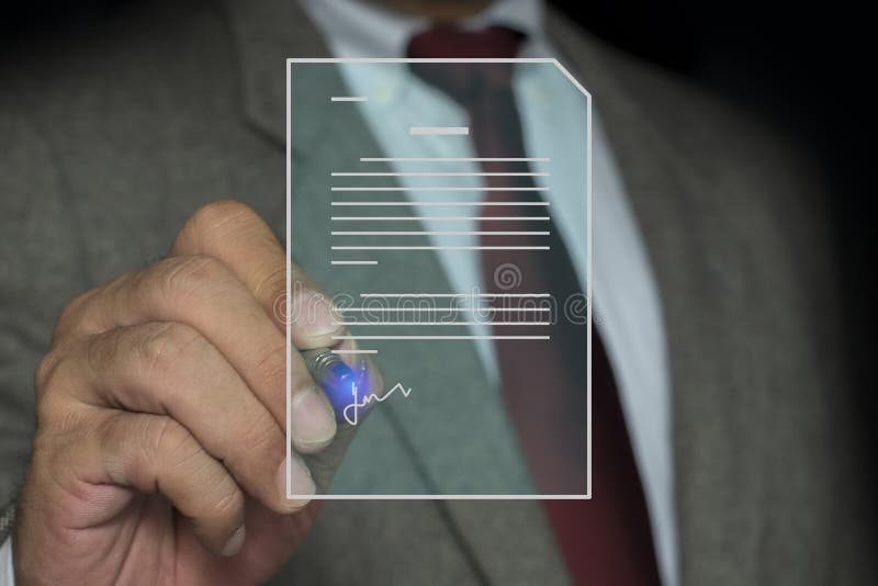Signing Business Contract, Electronic Signing Businessman Signs ...