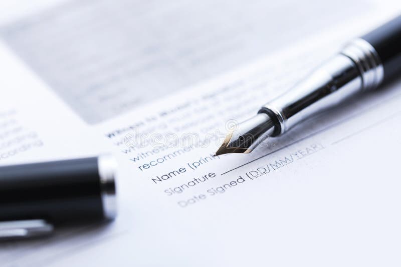 Signing the Business Contract. Fountain Pen and Document. Stock Image ...