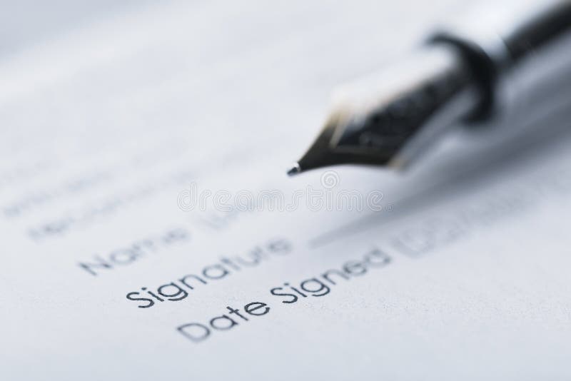 Signing the Business Contract. Fountain Pen and Document. Stock Photo ...