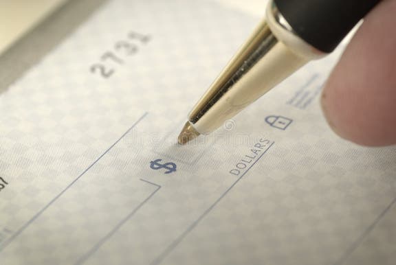 Signing a Check for Personal Finances Stock Photo - Image of amount ...