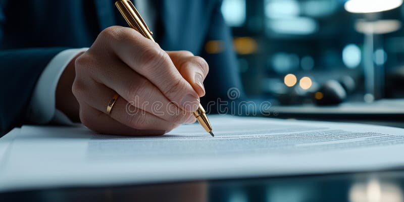 Signing Contract. Close-up of a Hand Signing a Document Stock Photo ...