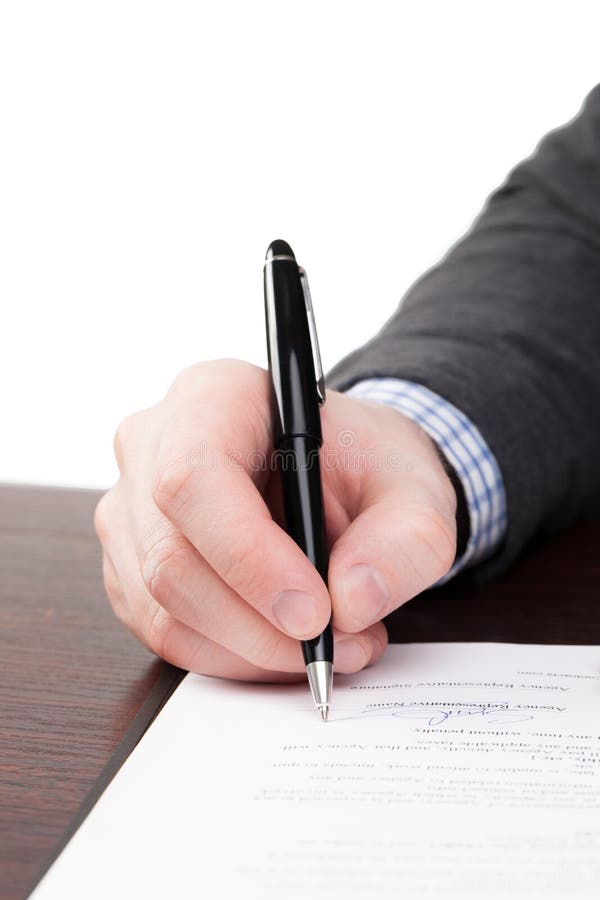 Businessman Signing or Writing a Document Stock Image - Image of deal ...