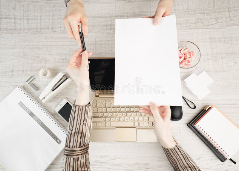 Signing of Document in the Office Stock Image - Image of person, phone ...