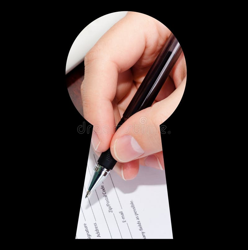 Signing a Document View through the Keyhole Stock Image - Image of ...