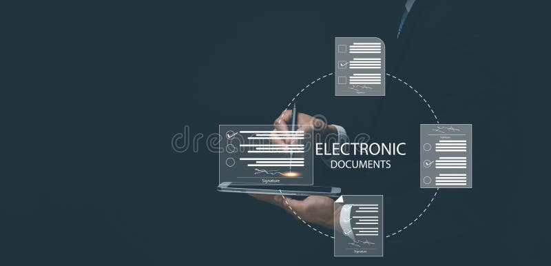 Signing Electronic Documents on Digital Documents Online, Businessman ...