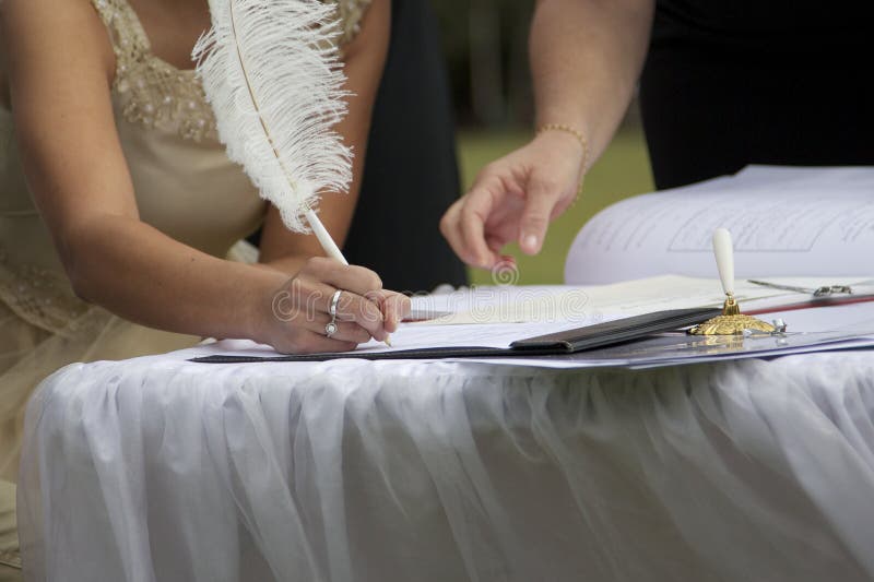 Signing of Marriage Certificate Stock Image - Image of feather, licence ...