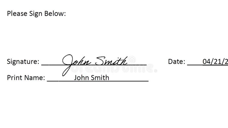 Signing Signature In Portable Format With Date And Print Name On White Paper File Document