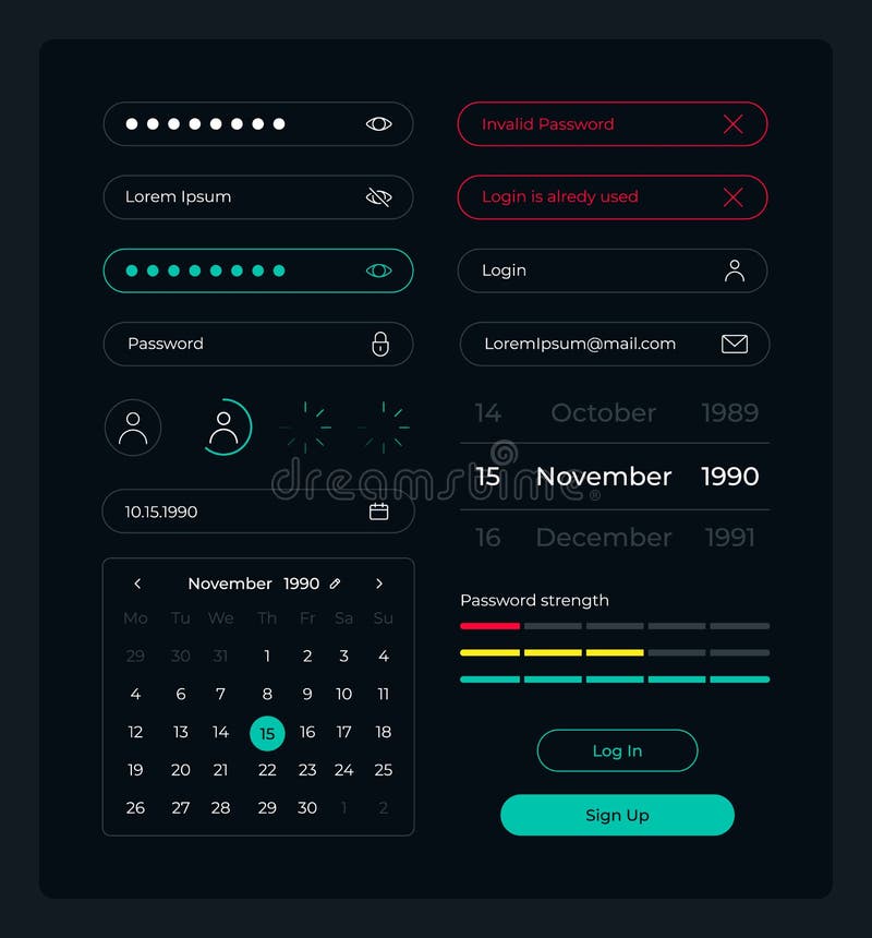 Signing up UI elements kit stock vector. Illustration of account ...