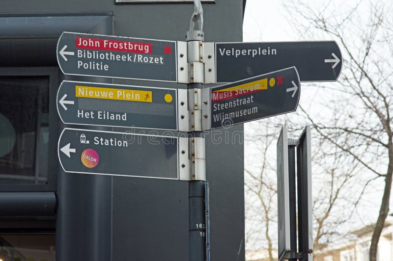 Signpost in the Center of Arnhem, Netherlands Stock Image - Image of ...