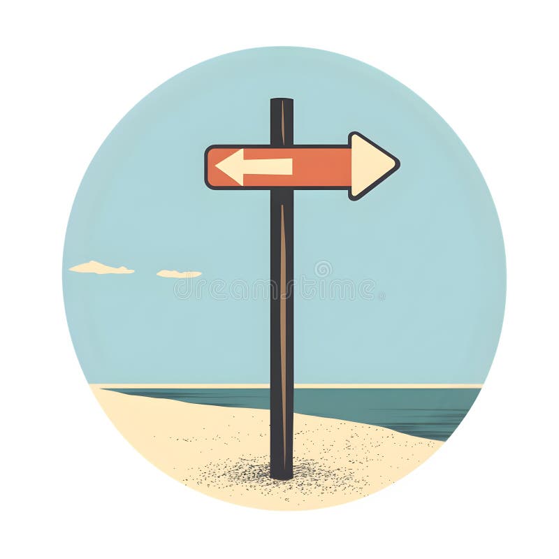 A Signpost with Arrows Pointing Left and Right on a Beach with a Blue ...