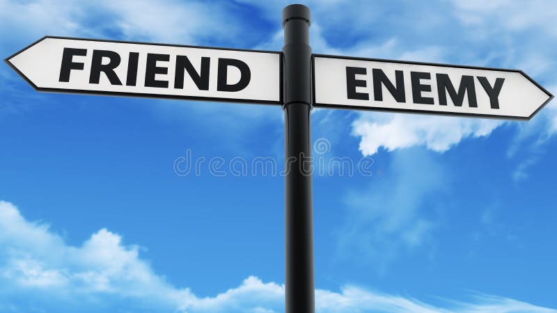 A friend from an enemy stock illustration. Illustration of together ...