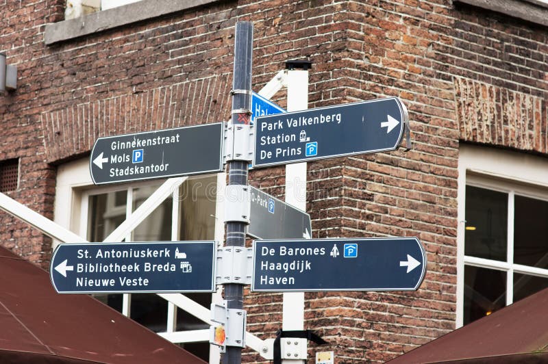 Signpost in the Center of Arnhem, Netherlands Stock Image - Image of ...
