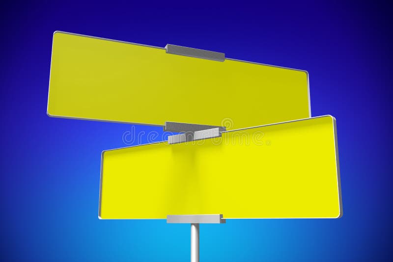 Yellow, Metal Signboard with Two Boards, Abstract Blue Background Stock ...