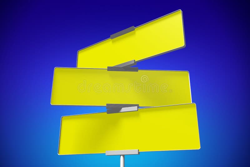 Yellow, Metal Signboard with Three Boards, Abstract Blue Background ...