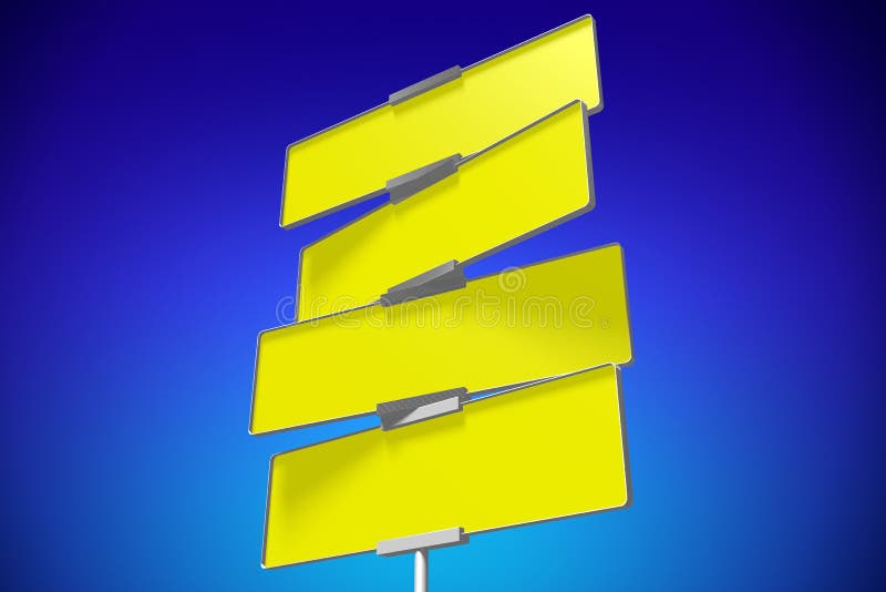 Yellow, Metal Signboard with Four Boards, Abstract Blue Background ...