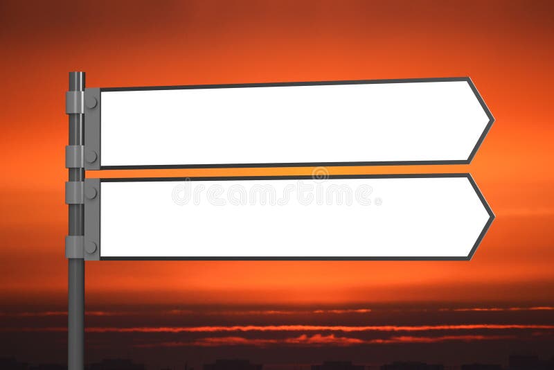 White Signpost with Two Arrows, Sunset Sky in Background Stock Image ...