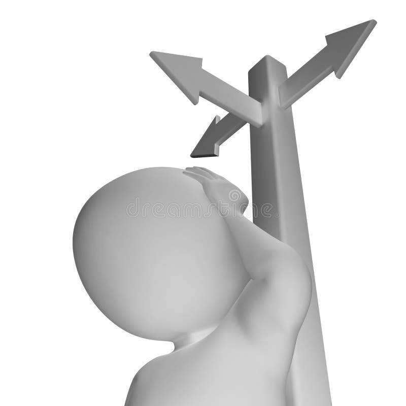 Signpost and 3d Man Shows Confusion and Decision Stock Illustration ...
