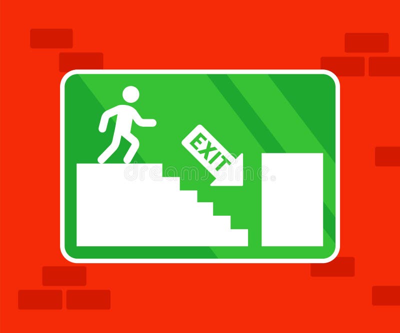 Signpost Descending the Stairs To the Exit. Stock Vector - Illustration ...