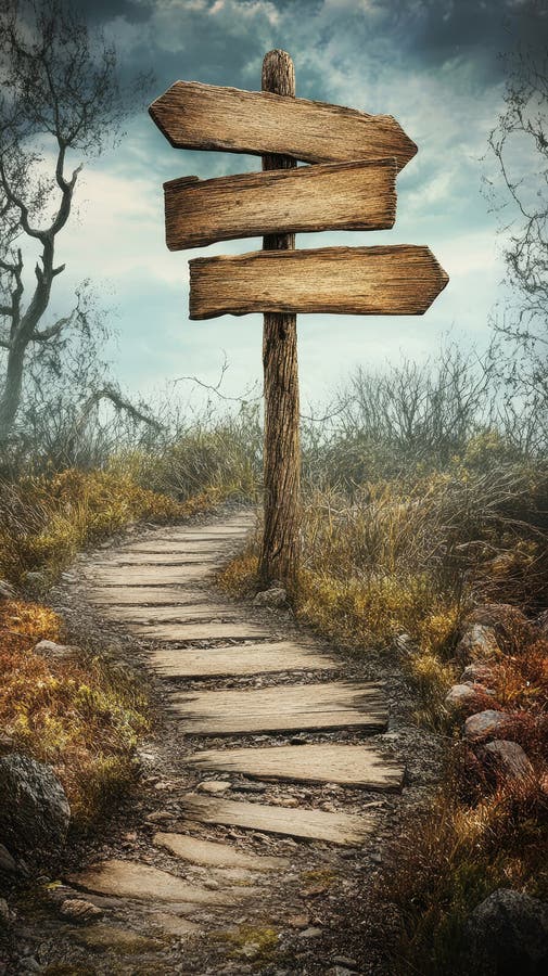 Signpost in Enchanted Forest Stock Illustration - Illustration of wood ...