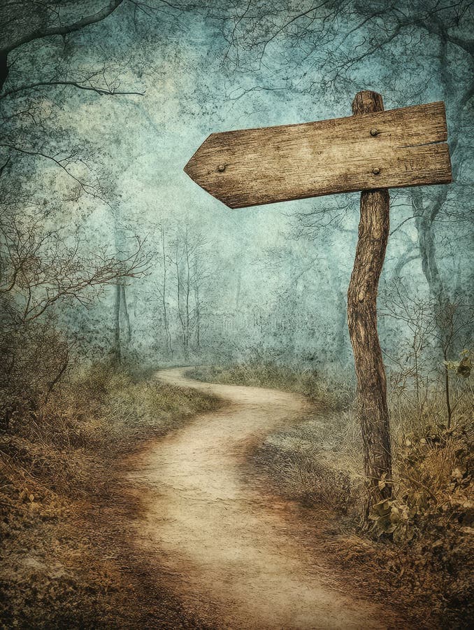 Signpost in Enchanted Forest Stock Illustration - Illustration of ...