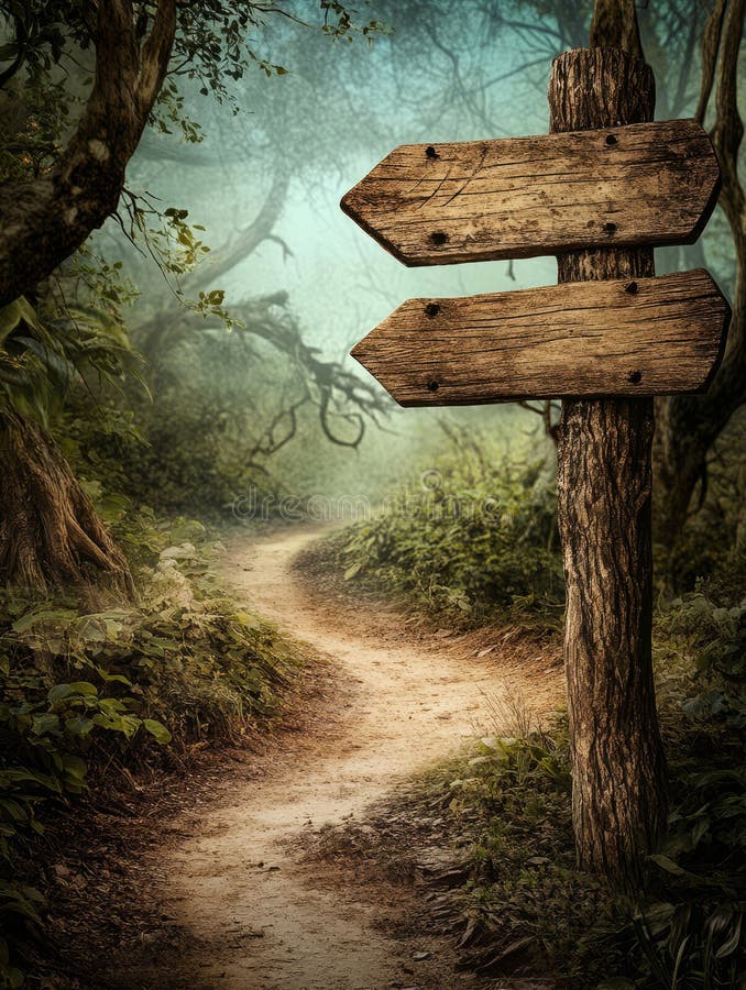 Signpost in Enchanted Forest Stock Illustration - Illustration of road ...