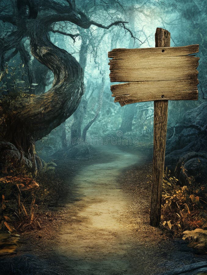 Signpost in Enchanted Forest Stock Illustration - Illustration of ...