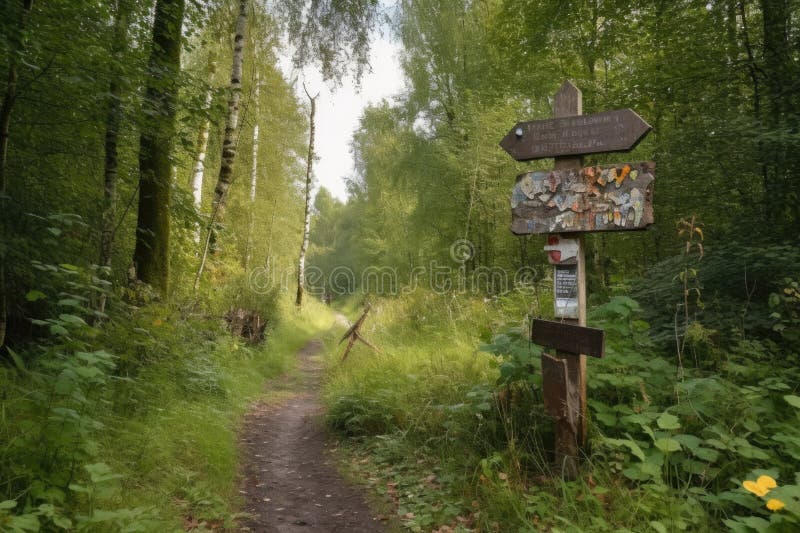 Signpost in a Forest, with a Map of the Surrounding Area Stock ...