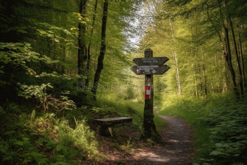 Signpost in a Forest, with a Map of the Surrounding Area Stock ...