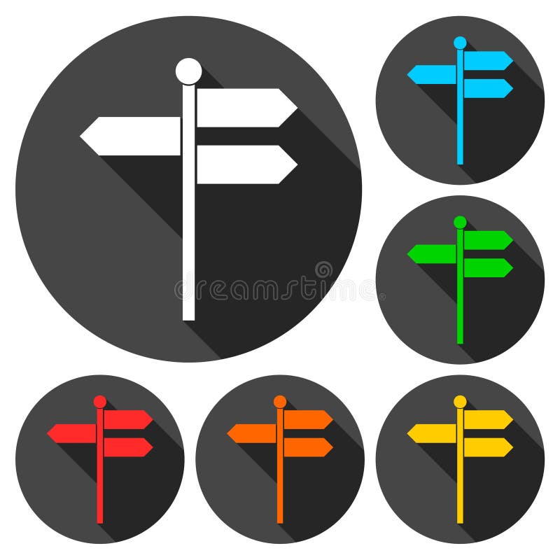 Signpost Icon, Pointer Symbol Set with Long Shadow Stock Illustration ...