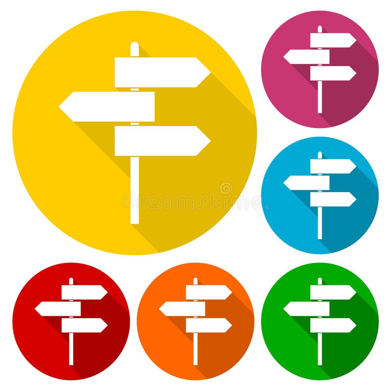 Signpost Icon, Pointer Symbol Set with Long Shadow Stock Vector ...