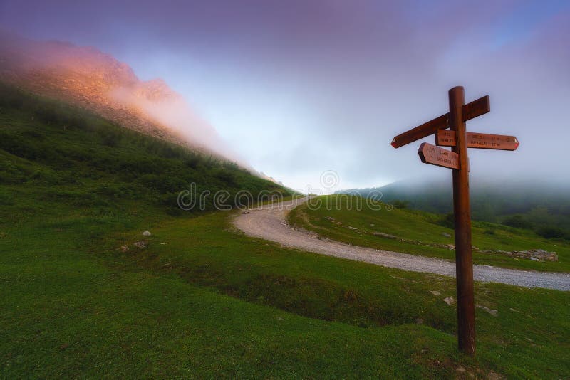 Signpost in the mountain stock photo. Image of guidepost - 80542364