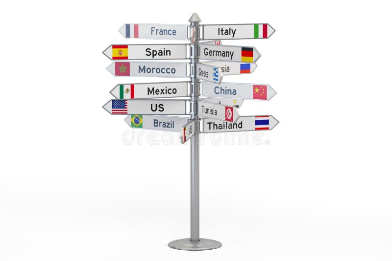 Signpost With Names Of Countries With Earth Globe, 3D Rendering Stock ...