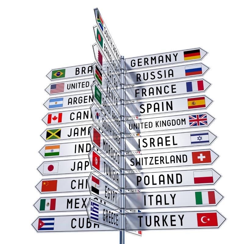 Signpost with National Flags of Different Countries, White Background ...