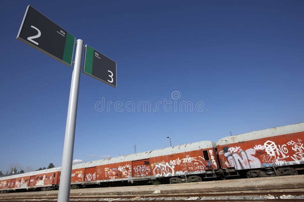 Signpost on a Railway Station Stock Image - Image of text, message ...