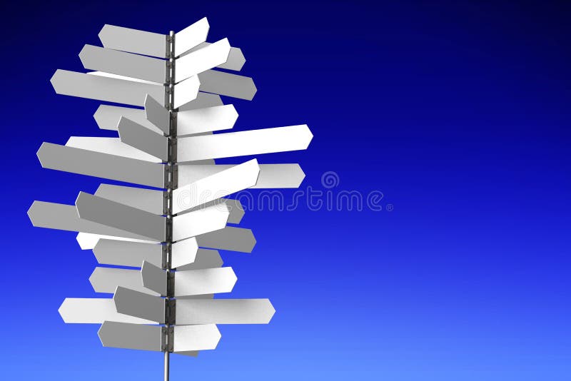 Signpost with Many White Arrows, Abstract Blue Background Stock ...