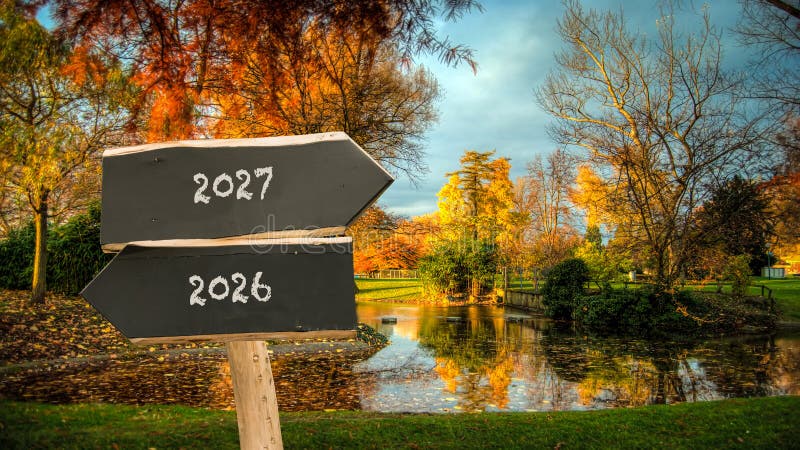 Signposts the Direct Way To 2026 Versus 2027 Stock Photo - Image of ...