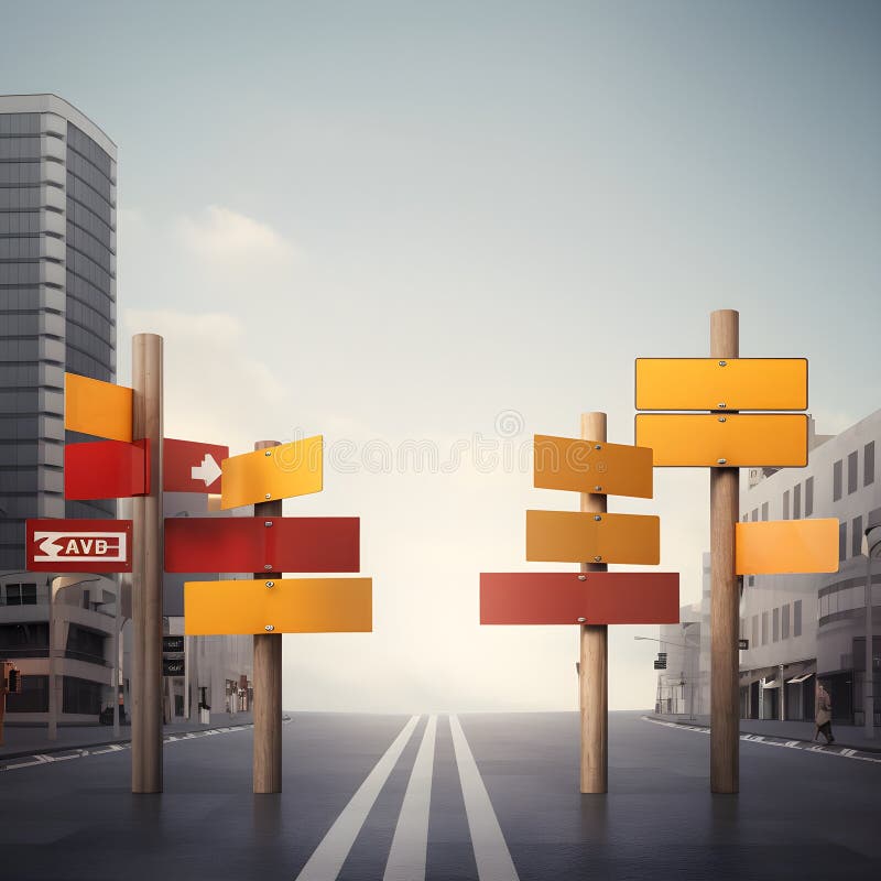 Signposts Guiding Pedestrians at Intersections Stock Illustration ...