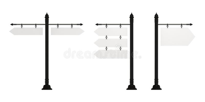 Signposts, Set of Three, Isolated on White Stock Illustration ...