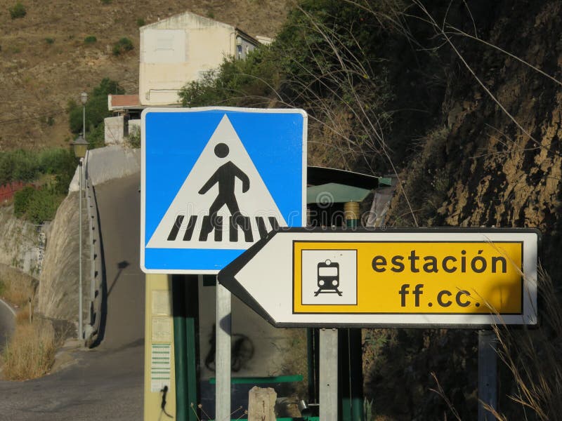 Signposts To Railway Station Stock Photo - Image of pedestrian, rural ...