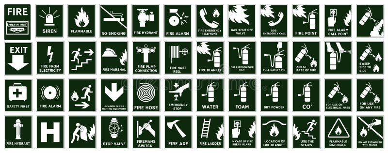 Signs of Action during a Fire. Fire Evacuation Signs Stock Vector ...